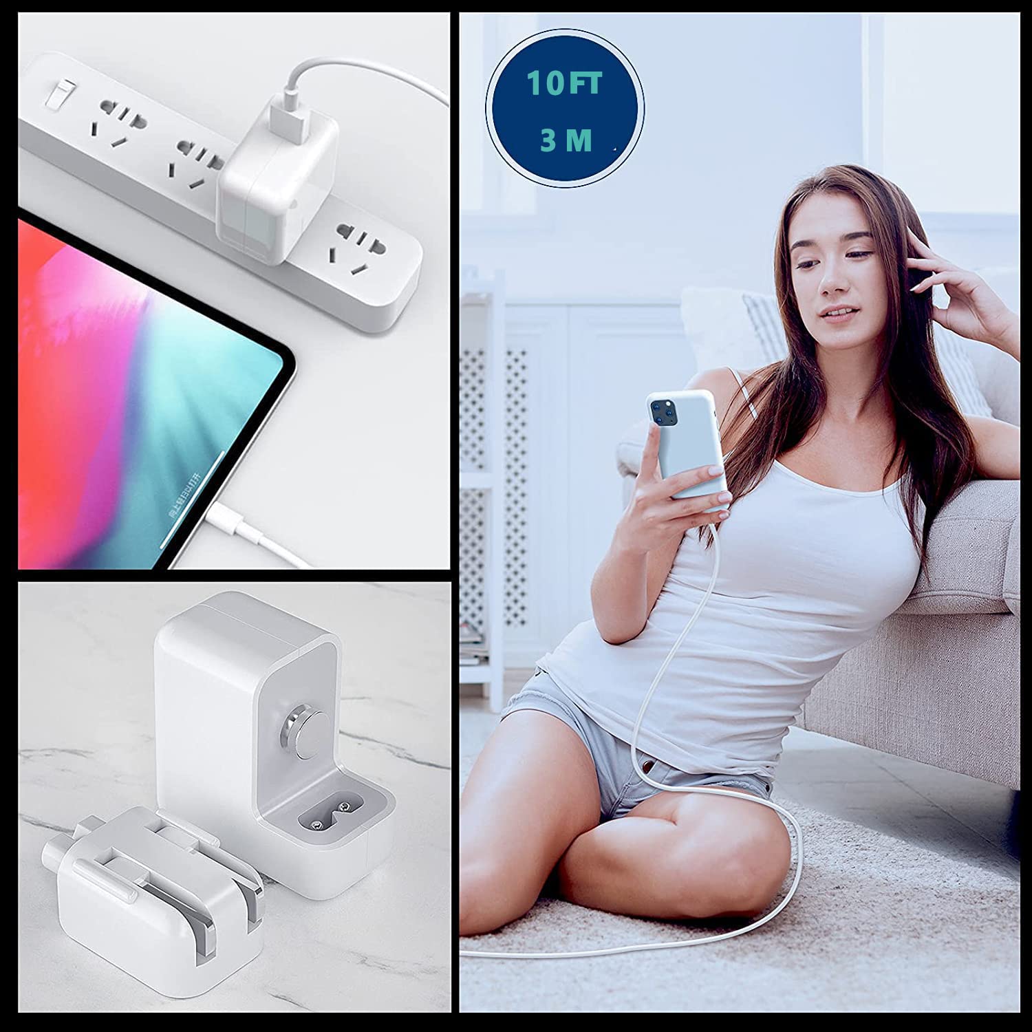 10FT iPad Charger,iPhone Charger [Apple MFi Certified],12W USB Wall Charger Foldable Portable Travel Plug with Long Lightning Cable Compatible for iPhone,iPad 4/5/6/7/8/9,iPad Mini 4/5,iPad Air 1/2/3