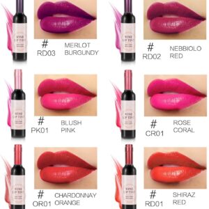 ELAIMEI Wine Lip Tint Set, 6 Colors Wine Bottle Lipstick, Stain Long Lasting Waterproof Non-Stick Liquid Wine Lip Gloss Set, Wine Lipstick Matte Make Up Gifts for Girls & Women