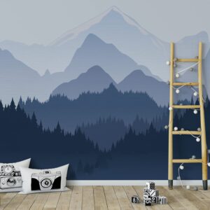 alwayspon peel and stick fabric wall mural sticker, self-adhesive landscape wallpaper for living room bedroom nursery room decor, ice blue mountain