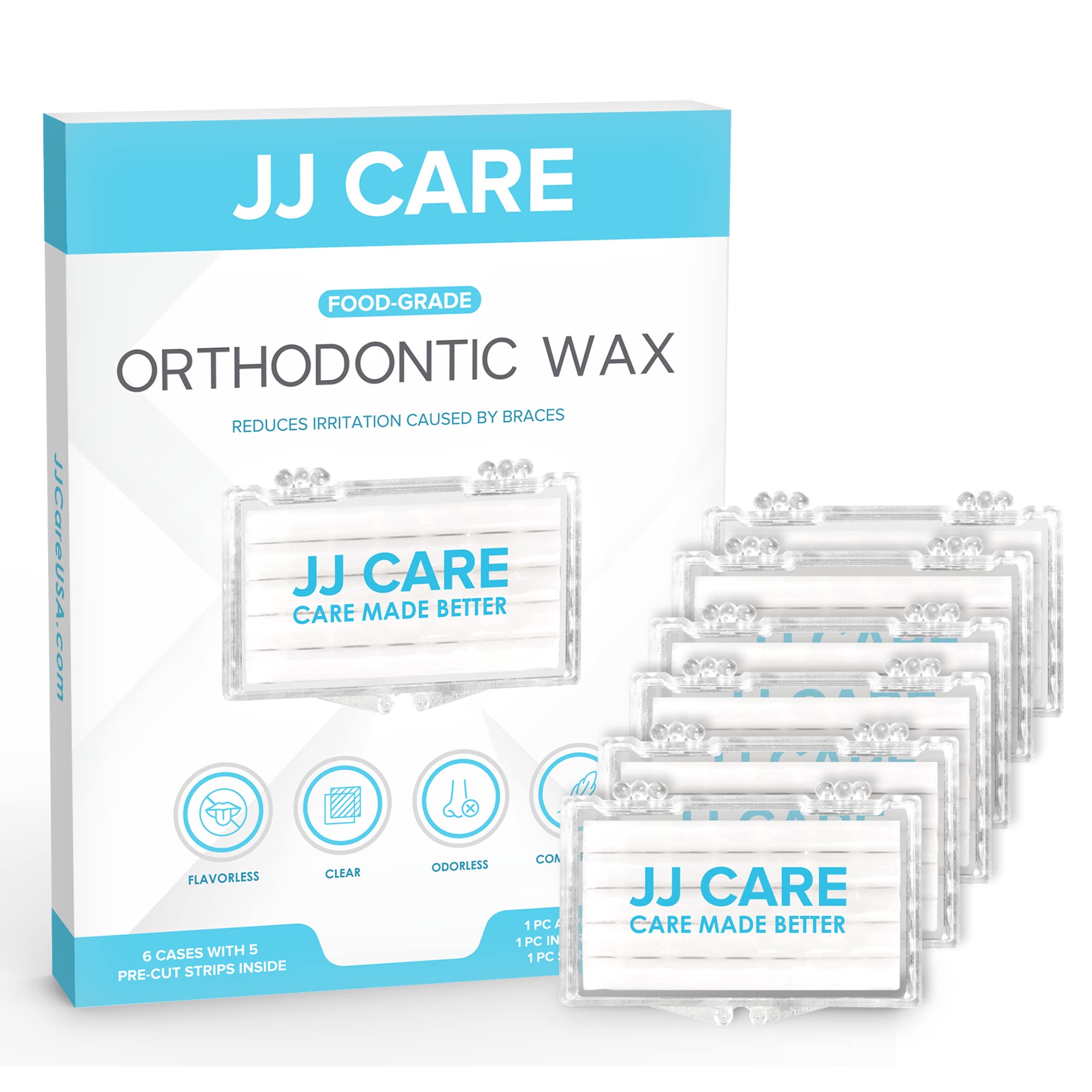 JJ CARE Orthodontic Wax (Pack of 6), Braces Wax, Dental Wax, Wax for Braces, Dental Wax Braces, Ortho Wax Comes with Applicator for Orthodontic Wax & 2 pcs. Interdental Brush