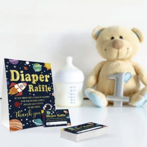 Nopoben Diaper Raffle Baby Shower Game, 1 Standing Sign and 50 Tickets, Outer Space Theme Gender Neutral for Boys or Girls, Bring A Pack of Diapers for Mom-to-Be, (035)