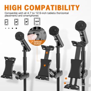 JUBOR Tablet Holder for Microphone Stand, Mic Music Stand Tablet Holder for iPad, Smartphone Tablet Mic Stand Mount for Shee Music Fits Devices from Screen Size 4.7 to 12.9 Inches