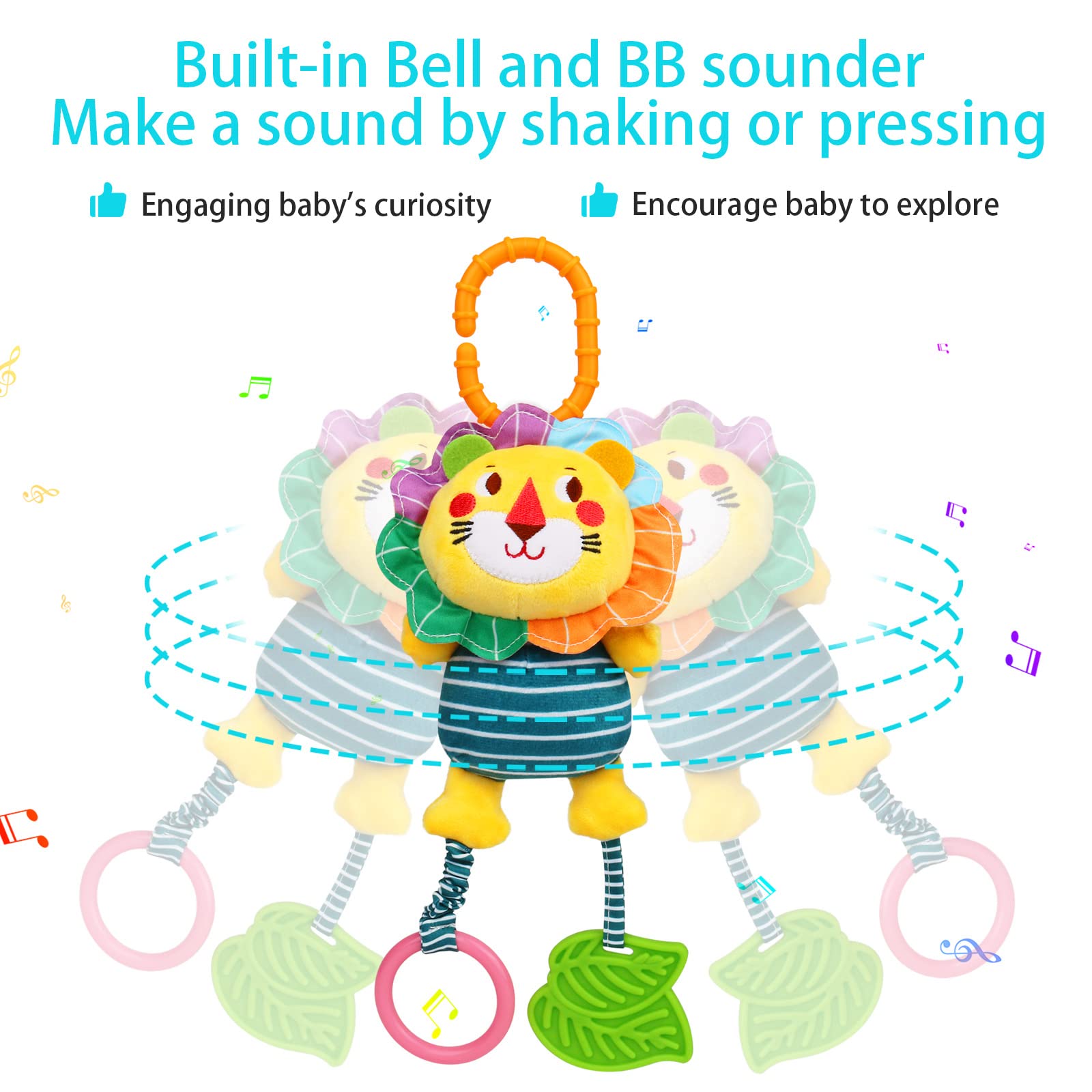 Baby Toys for 3 6 9 to 12 Months, Infant Toys Soft Hanging Rattle Crinkle Sensory Learning Toys Newborn Stroller Car Seat Crib Toys Plush Animal Rattle Toys with Teether for Baby Boys Girls