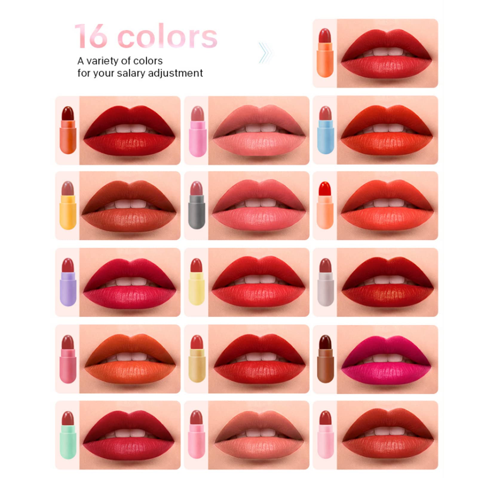 LLWEIMIXW 16 Colors Mini Capsule Lipstick Set Matte Lipstick Set Mini Matte Lipstick Lip Capsules Smooth Long Lasting Waterproof Lipsticks Makeup Set