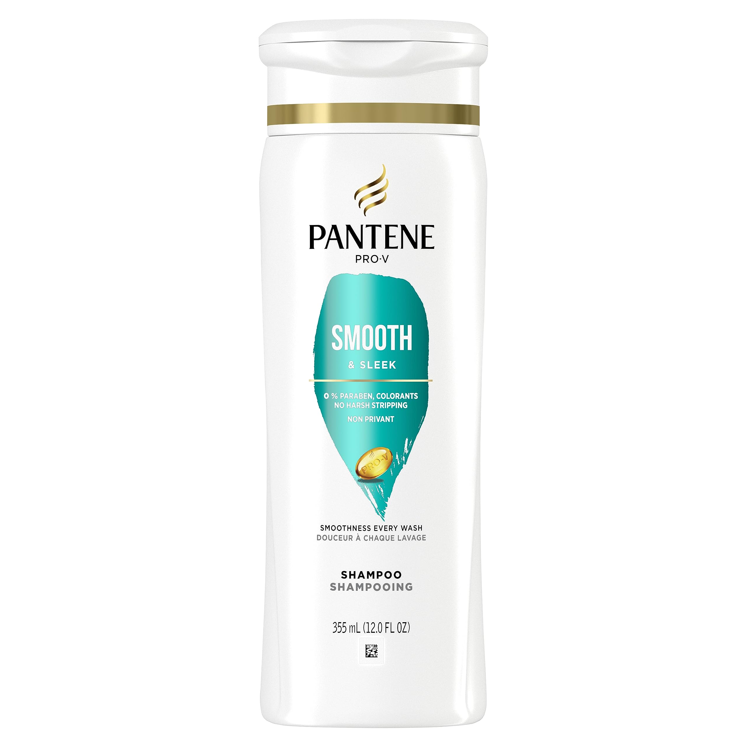 Pantene Shampoo with Frizz Control, Smooth & Sleek, Safe for Color-Treated Hair, 355 mL