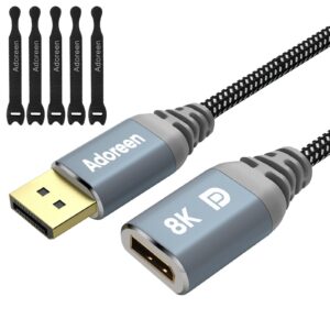 adoreen 8k displayport extension cable 15 feet, braided dp to dp extended 1.4 cord (from 0.6-25ft) male to female (8k@60hz 4k@120hz 2k@165hz) extender display port with 5 ties