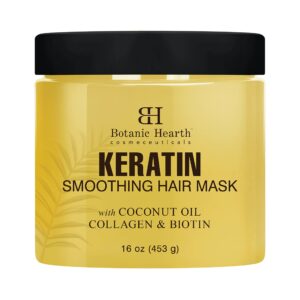 botanic hearth keratin hair mask - biotin, collagen & coconut oil - for dry damaged treated hair - restore, repair, smoothing, conditioning & strengthen all hair types - for men & women - 16 oz