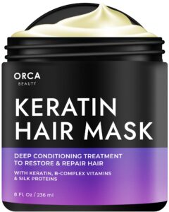 keratin hair mask for dry damaged hair and growth, keratin hair treatment for dry damaged hair - hydrating hair mask, vit b complex, vit e, silk protein & omega 3, 9, deep conditioning hair mask