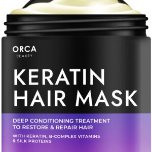 Keratin Hair Mask For Dry Damaged Hair And Growth, Keratin Hair Treatment For Dry Damaged Hair - Hydrating Hair Mask, Vit B Complex, Vit E, Silk Protein & Omega 3, 9, Deep Conditioning Hair Mask