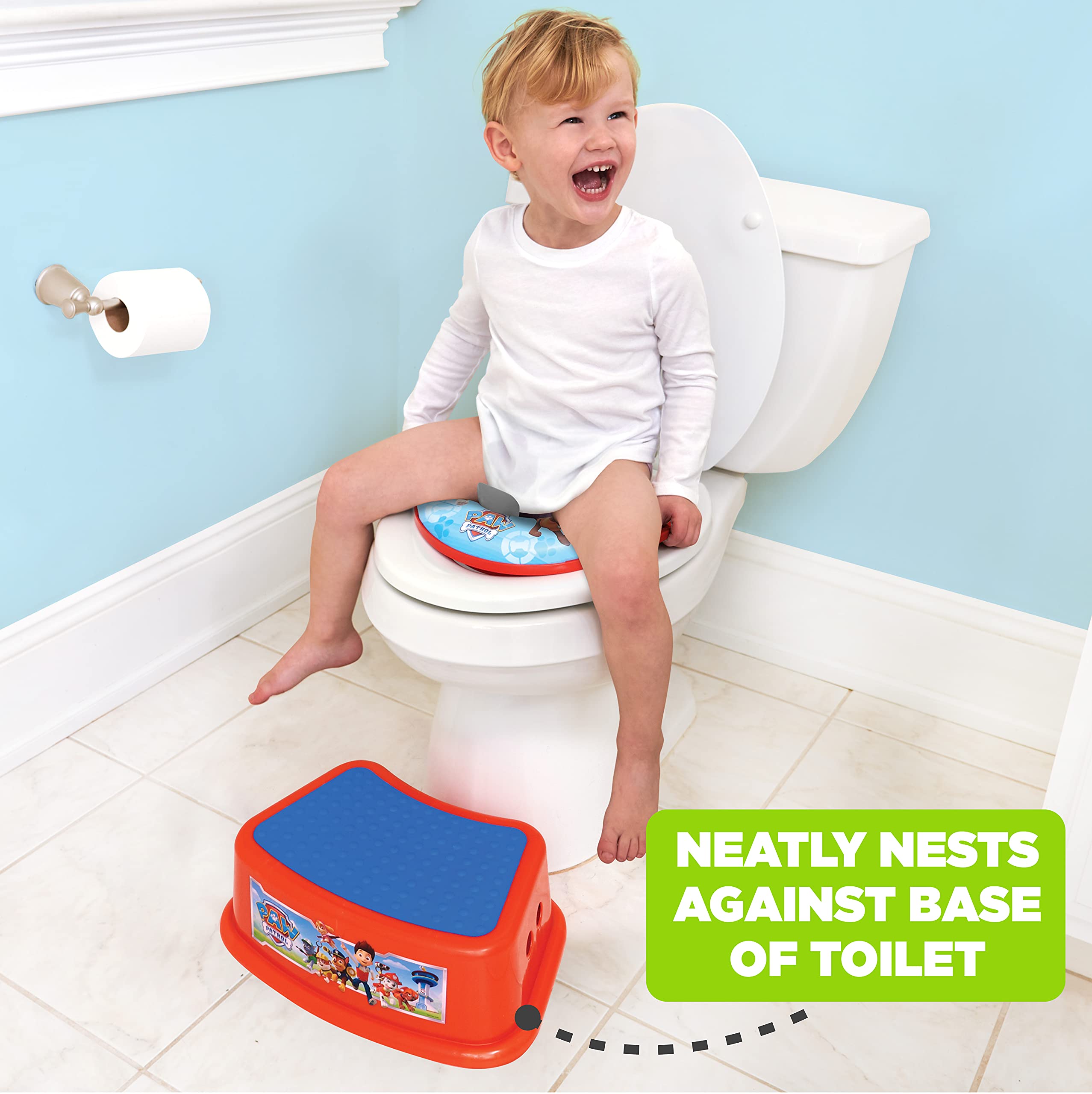 Nickelodeon Paw Patrol Bathroom Step Stool for Kids Using The Toilet and Sink - Kids, Potty Training, Non-Slip, Bathroom, Kitchen, Lightweight