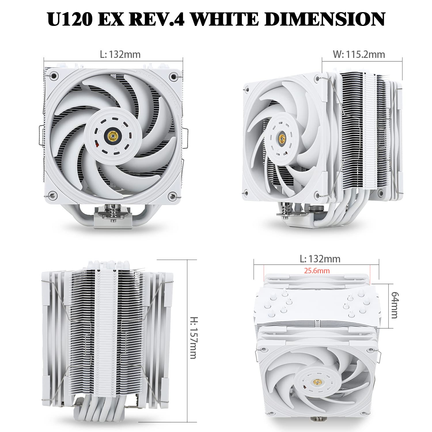 Thermalright U120EX REV.4 White CPU Air Cooler, 6 Heat Pipes, Dual 120mm TL-B12W Extrem PWM Fan, Aluminium Heatsink Cover AGHP Technology, for AMD AM4/Intel LGA 1150/1151/1155/1156/1200/2011/2066