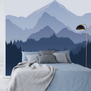 Alwayspon Peel and Stick Fabric Wall Mural Sticker, Self-Adhesive Landscape Wallpaper for Living Room Bedroom Nursery Room Decor, Ice Blue Mountain