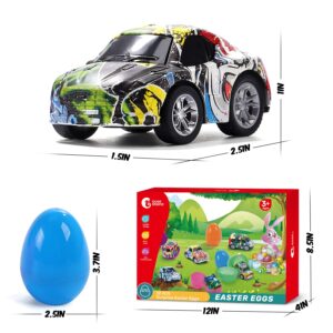 CUTE STONE 12 Pack Filled Easter Eggs with Alloy Pull Back Cars, Friction Powered Vehicles, Easter Basket Stuffers Easter Party Favors for Boy, Girls and Kids