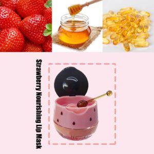 2PCS Bee Lip Balm Honey Pot, Honey & Strawberry Propolis Moisturizing, Hydrating & Prevention Dry and Cracked Lip Scrubs Exfoliator