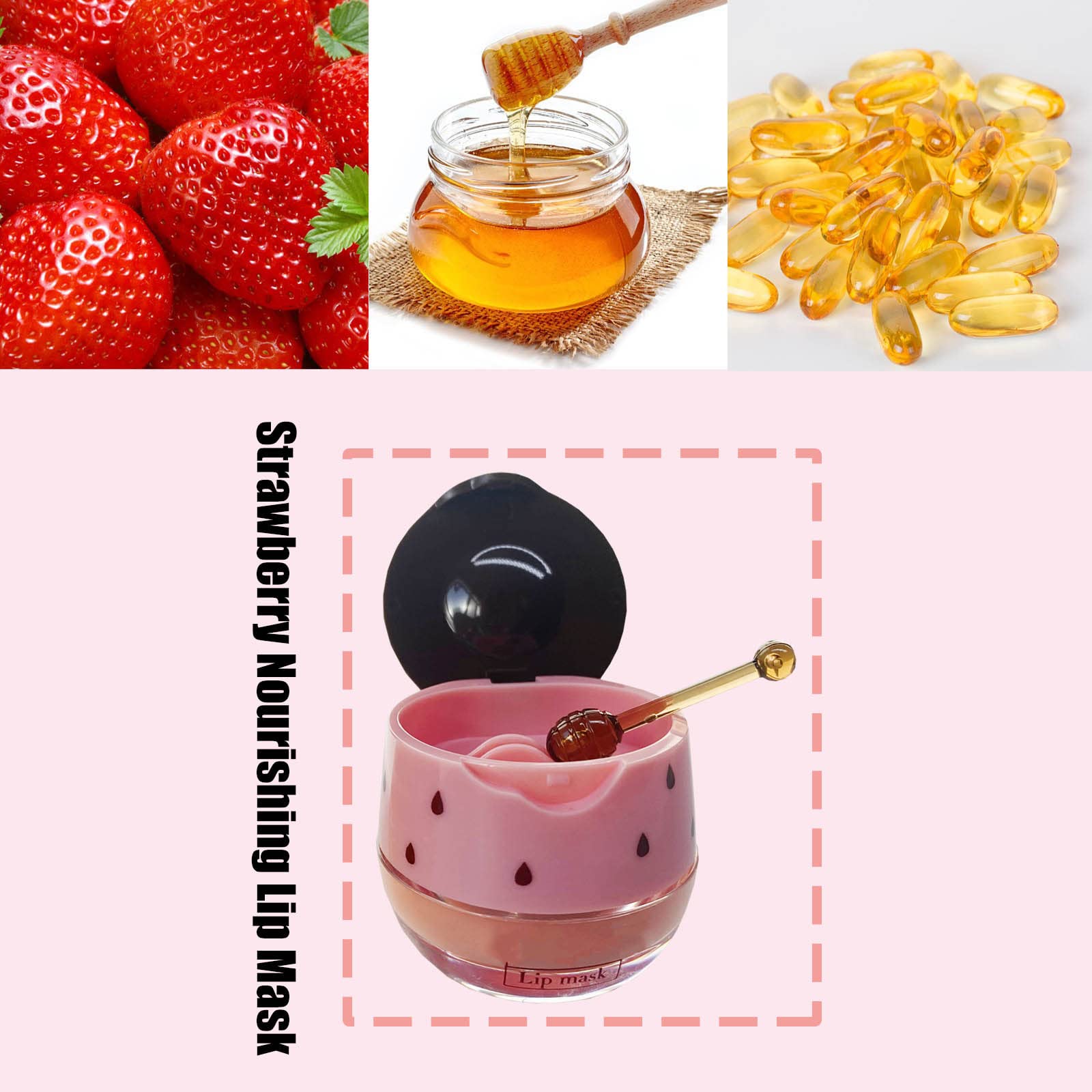 2PCS Bee Lip Balm Honey Pot, Honey & Strawberry Propolis Moisturizing, Hydrating & Prevention Dry and Cracked Lip Scrubs Exfoliator