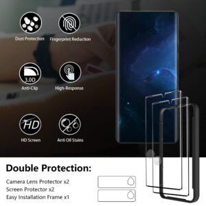 [Fingerprint Compatible] 2 Pack 3D Tempered Glass for Google Pixel 6 Pro Screen Protector + 2 Pack Camera Lens Protector, [Fingerprint Unlock][Anti-Scratch][Work with Case]