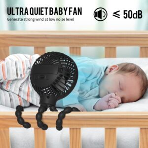 Stroller Fan Battery Operated Upgraded Baby Fan Flexible Tripod Clip on Fan with Lights Aromatherapy 3 Speeds Mini Portable Fan for Car Seat (Black)