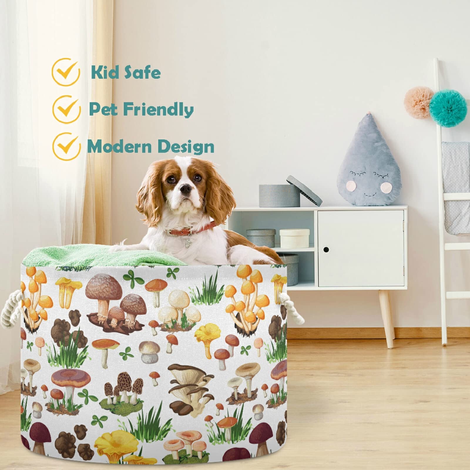 visesunny Mushroom Seamless Pattern Laundry Baskets Fabric Storage Bin Storage Box Collapsible Storage Basket Toy Clothes Shelves Basket for Bathroom,Bedroom,Nursery,Closet,Office