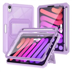 soke for ipad mini 6th generation case 2021 released, with built-in screen protector, rugged shockproof full protective cover with pencil holder & kickstand for apple ipad mini 6 8.3 inch(violet)