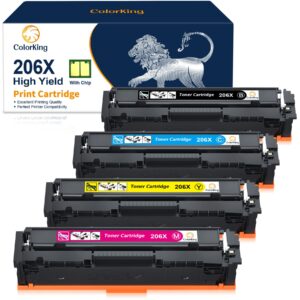 colorking (with chip) compatible toner cartridge replacement for hp 206x 206a w2110a w2110x for hp color pro mfp m283fdw m283cdw m255dw m283 m255 toner printer (high yield, black cyan yellow magenta)