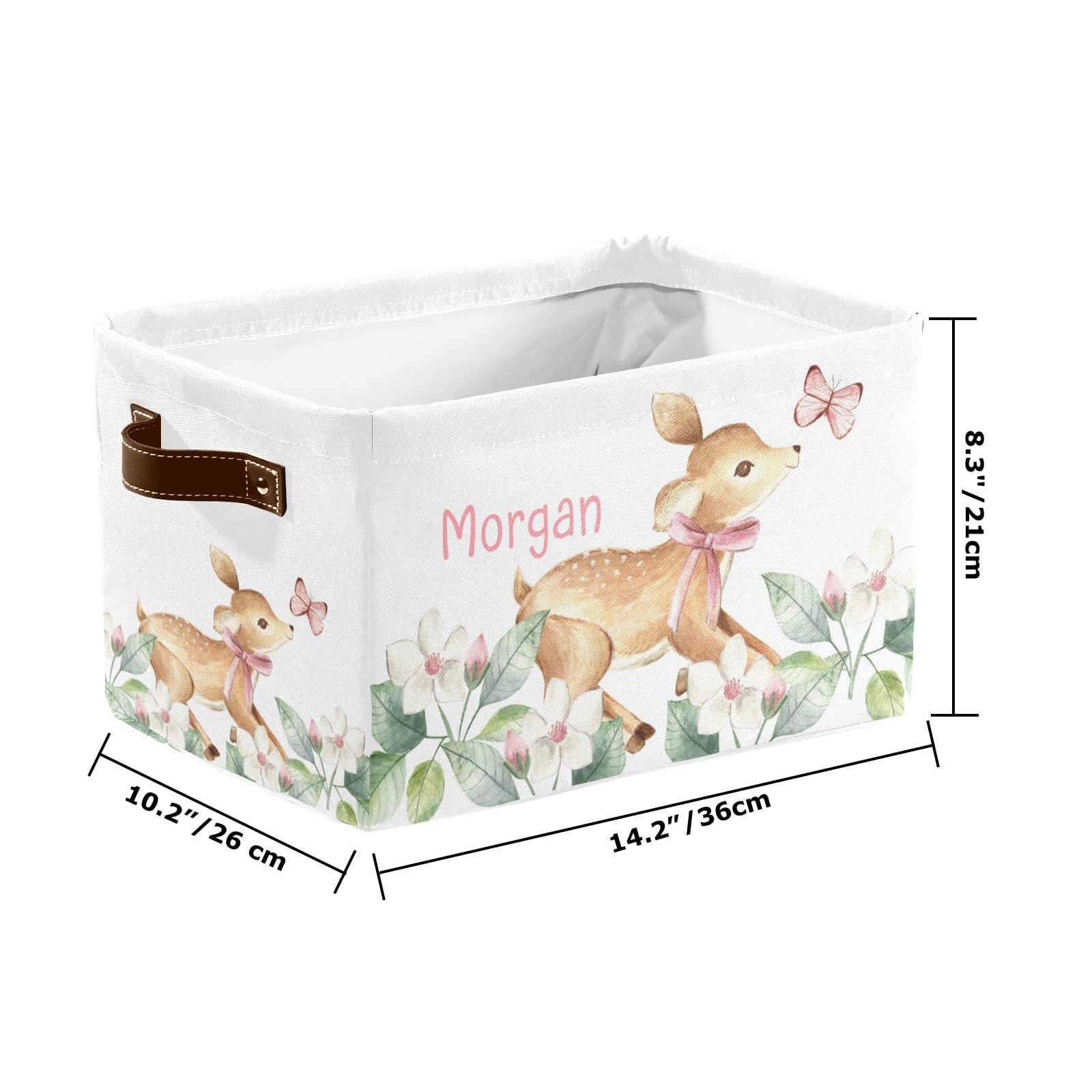 Joyestore Floral Deer Pink Butterfly Personalized Storage Bins ,Baskets Cubes Organizer with Handle for Shelves Closet Nursery Toy 1 Pack