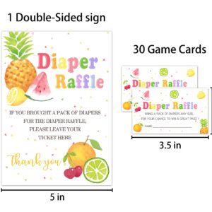 Diaper Raffle Baby Shower Game, 1 Standing Sign and 50 Tickets, Fruits Theme Gender Neutral For Boys or Girls, Bring A Pack of Diapers for Mom-To-Be, (038)