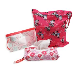 casenbag pink zebra wet and dry diapers bag with wet wipes cases. (kt-wdcb-002)