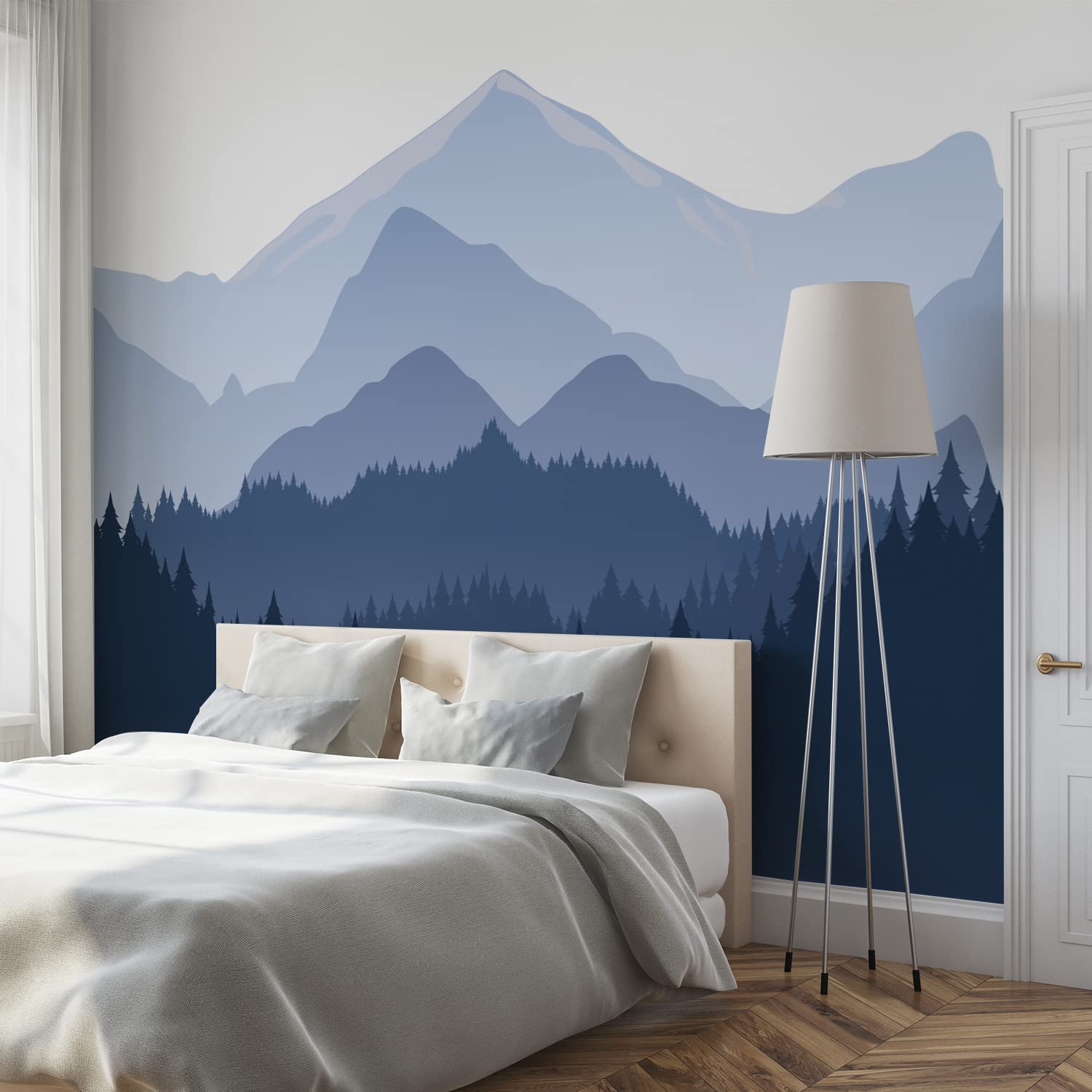 Alwayspon Peel and Stick Fabric Wall Mural Sticker, Self-Adhesive Landscape Wallpaper for Living Room Bedroom Nursery Room Decor, Ice Blue Mountain