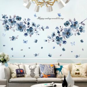 removable blue peach flowers wall decals 3d cherry blossom floral tree branches butterfly wall stickers diy flowers butterfly plants wall decor for kids bedroom living room nursery playroom dt-4956