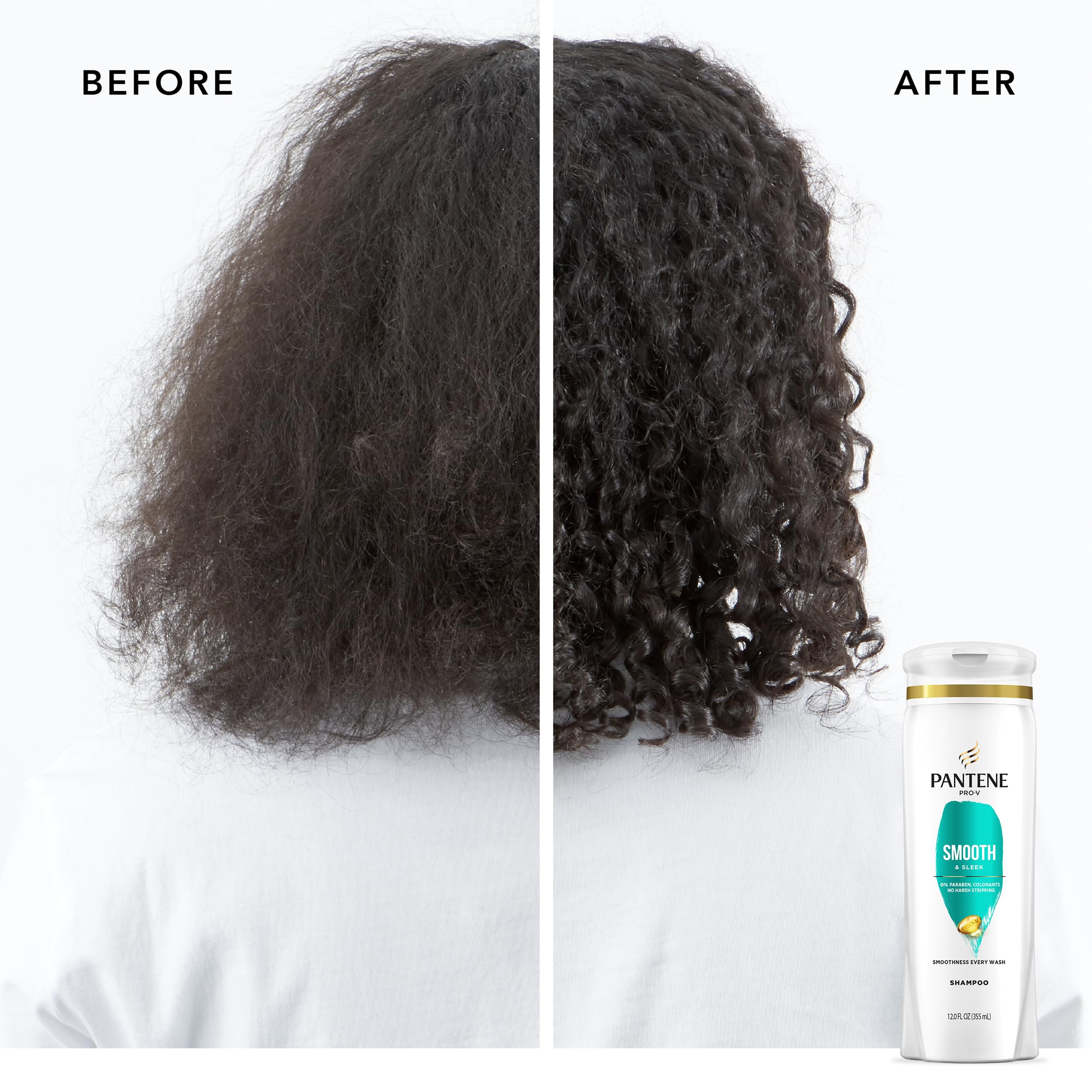 Pantene Shampoo with Frizz Control, Smooth & Sleek, Safe for Color-Treated Hair, 355 mL