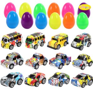 cute stone 12 pack filled easter eggs with alloy pull back cars, friction powered vehicles, easter basket stuffers easter party favors for boy, girls and kids