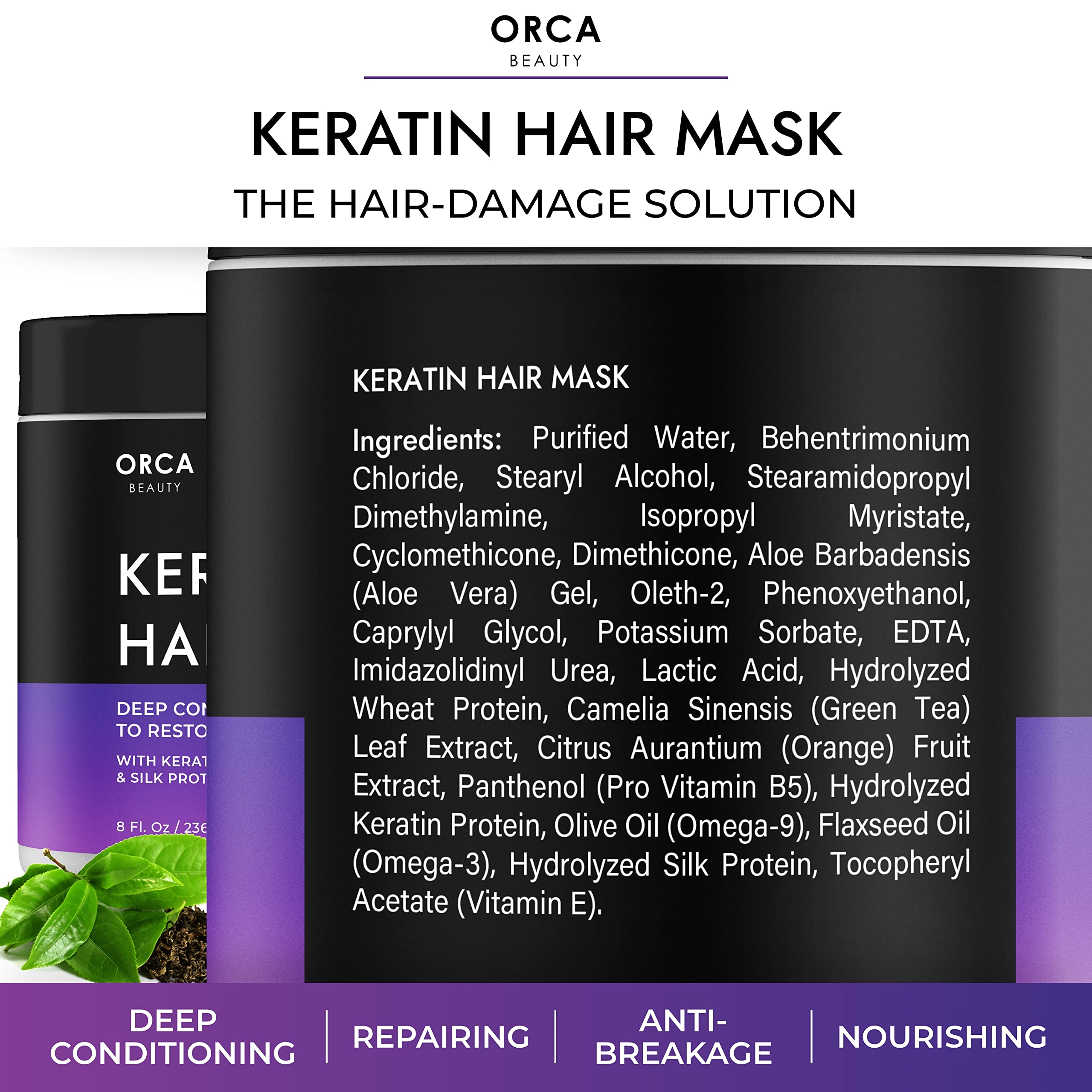 Keratin Hair Mask For Dry Damaged Hair And Growth, Keratin Hair Treatment For Dry Damaged Hair - Hydrating Hair Mask, Vit B Complex, Vit E, Silk Protein & Omega 3, 9, Deep Conditioning Hair Mask