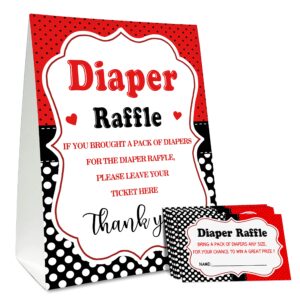 Diaper Raffle Baby Shower Game, 1 Standing Sign and 50 Tickets, Wave point Theme Gender Neutral For Boys or Girls, Bring A Pack of Diapers for Mom-To-Be, (033)