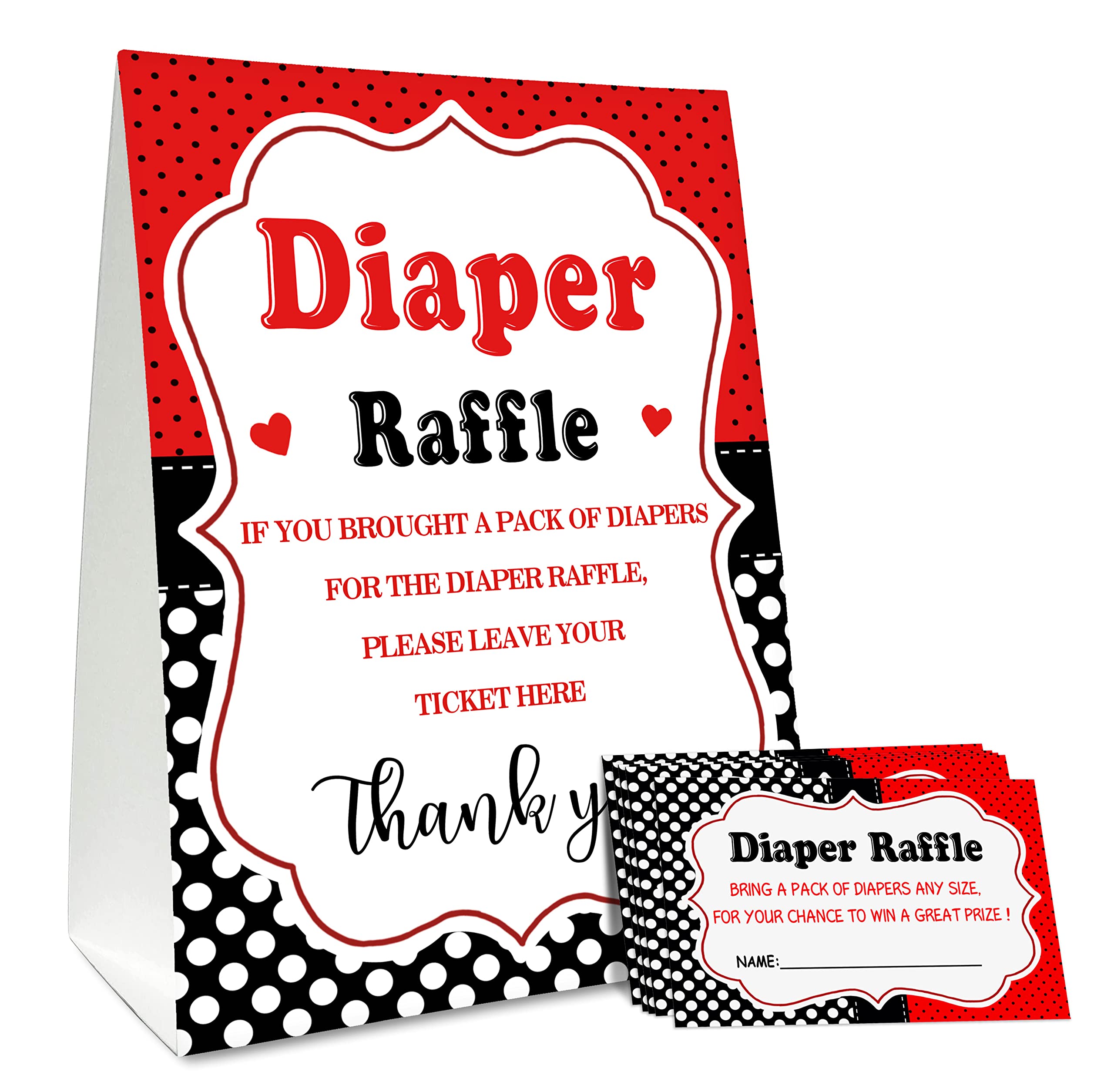 Diaper Raffle Baby Shower Game, 1 Standing Sign and 50 Tickets, Wave point Theme Gender Neutral For Boys or Girls, Bring A Pack of Diapers for Mom-To-Be, (033)