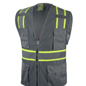 CAL PACIFIC Grey Two Tones Safety Vest,With Multi-Pocket Tool (2X)