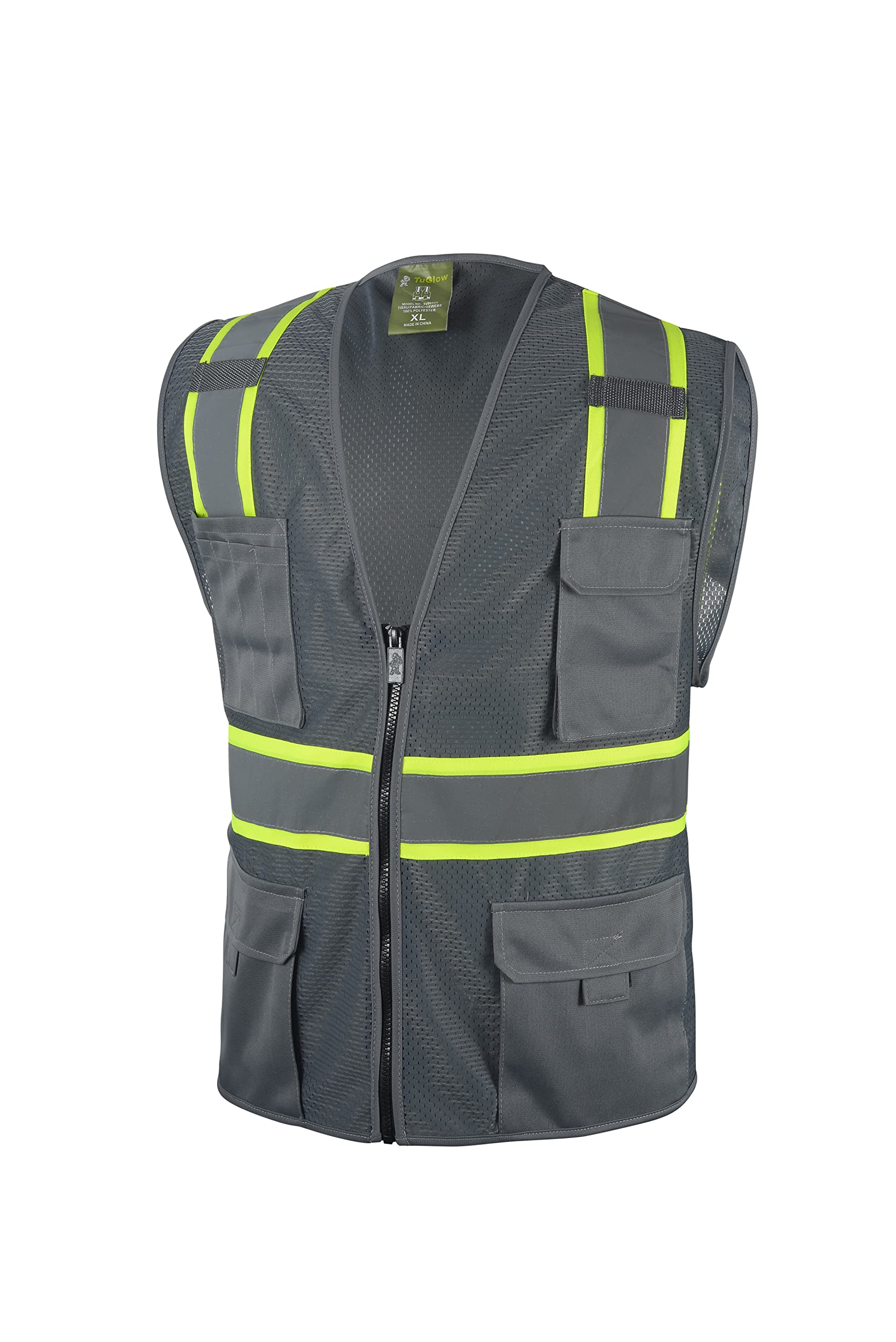 CAL PACIFIC Grey Two Tones Safety Vest,With Multi-Pocket Tool (2X)