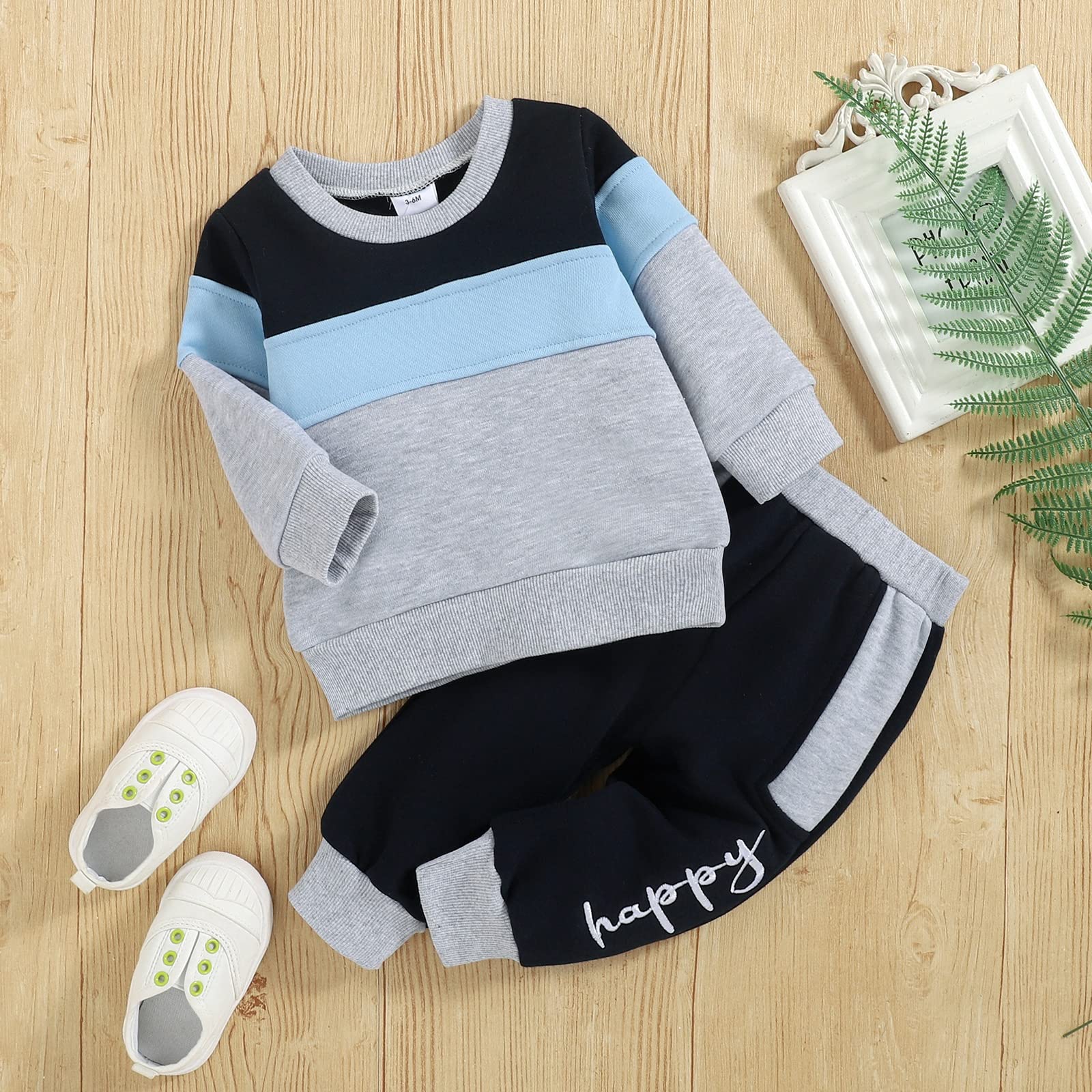 FOCICI Baby Boy Clothes Infant Fall Long Sleeve Outfits Winter Clothing Sweatshirt Pants 2pcs Set Blue 18-24 Months