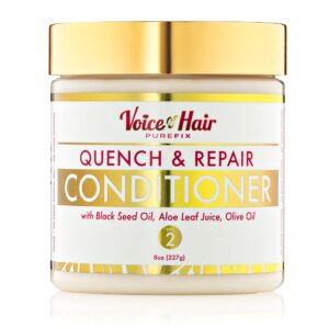 voice of hair quench & repair conditioner: moisture restoration & ph balance - black seed oil, aloe, olive oil - ideal for curly, dry, natural, silk press, color treated hair - 8 fl oz