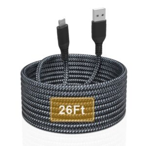 iphone charger 26ft/8m [apple mfi certified] lightning cable extra long iphone charging cord nylon braided apple fast charger cable 2.4a for iphone 13 12 11 pro x xs max xr/8 plus/7 plus/6/6s plus/5s