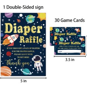 Nopoben Diaper Raffle Baby Shower Game, 1 Standing Sign and 50 Tickets, Outer Space Theme Gender Neutral for Boys or Girls, Bring A Pack of Diapers for Mom-to-Be, (035)