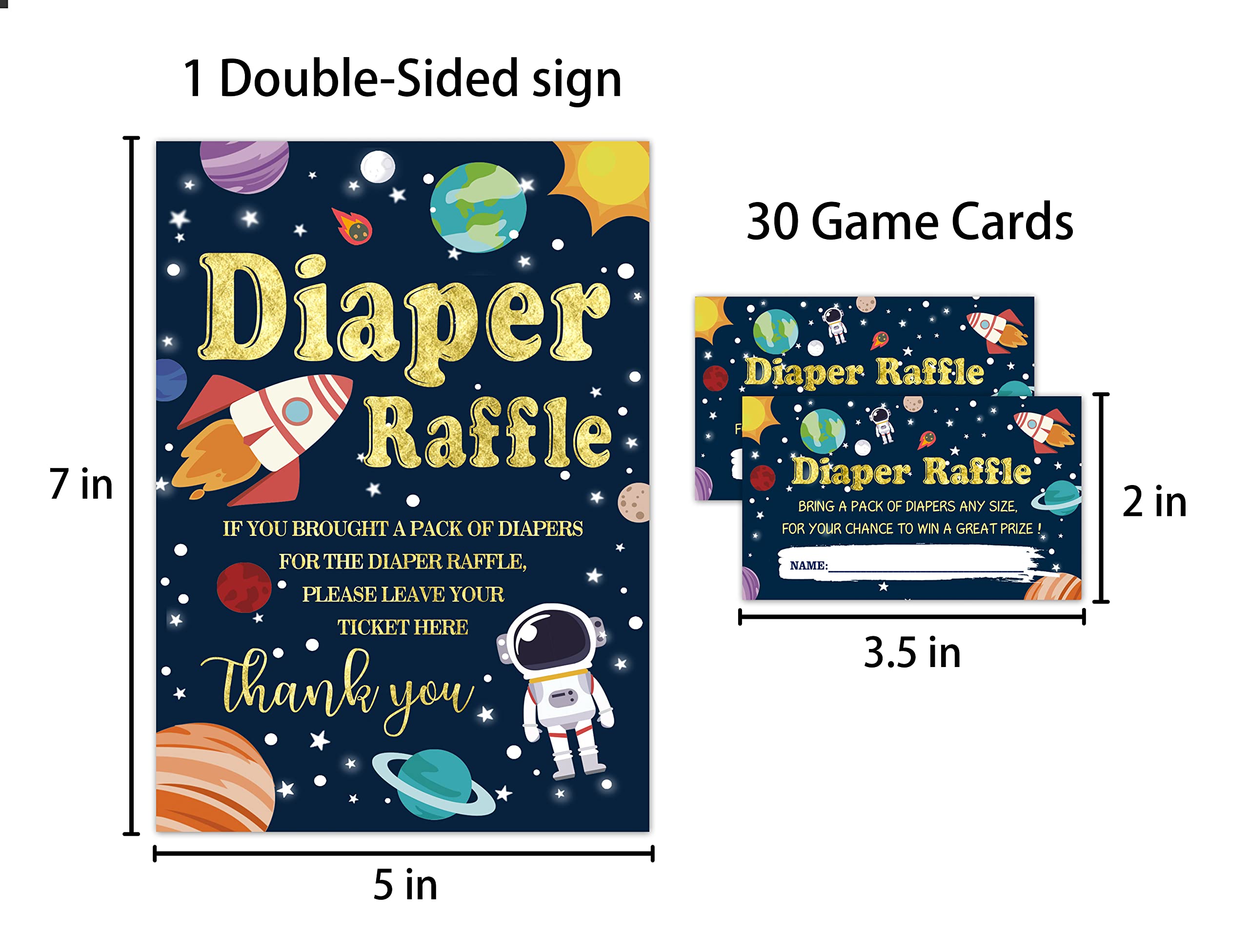 Nopoben Diaper Raffle Baby Shower Game, 1 Standing Sign and 50 Tickets, Outer Space Theme Gender Neutral for Boys or Girls, Bring A Pack of Diapers for Mom-to-Be, (035)