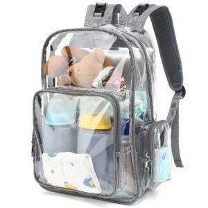 yusudan clear diaper bag backpack for baby girls boys, mom nappy bags for women (grey)