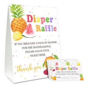 Diaper Raffle Baby Shower Game, 1 Standing Sign and 50 Tickets, Fruits Theme Gender Neutral For Boys or Girls, Bring A Pack of Diapers for Mom-To-Be, (038)