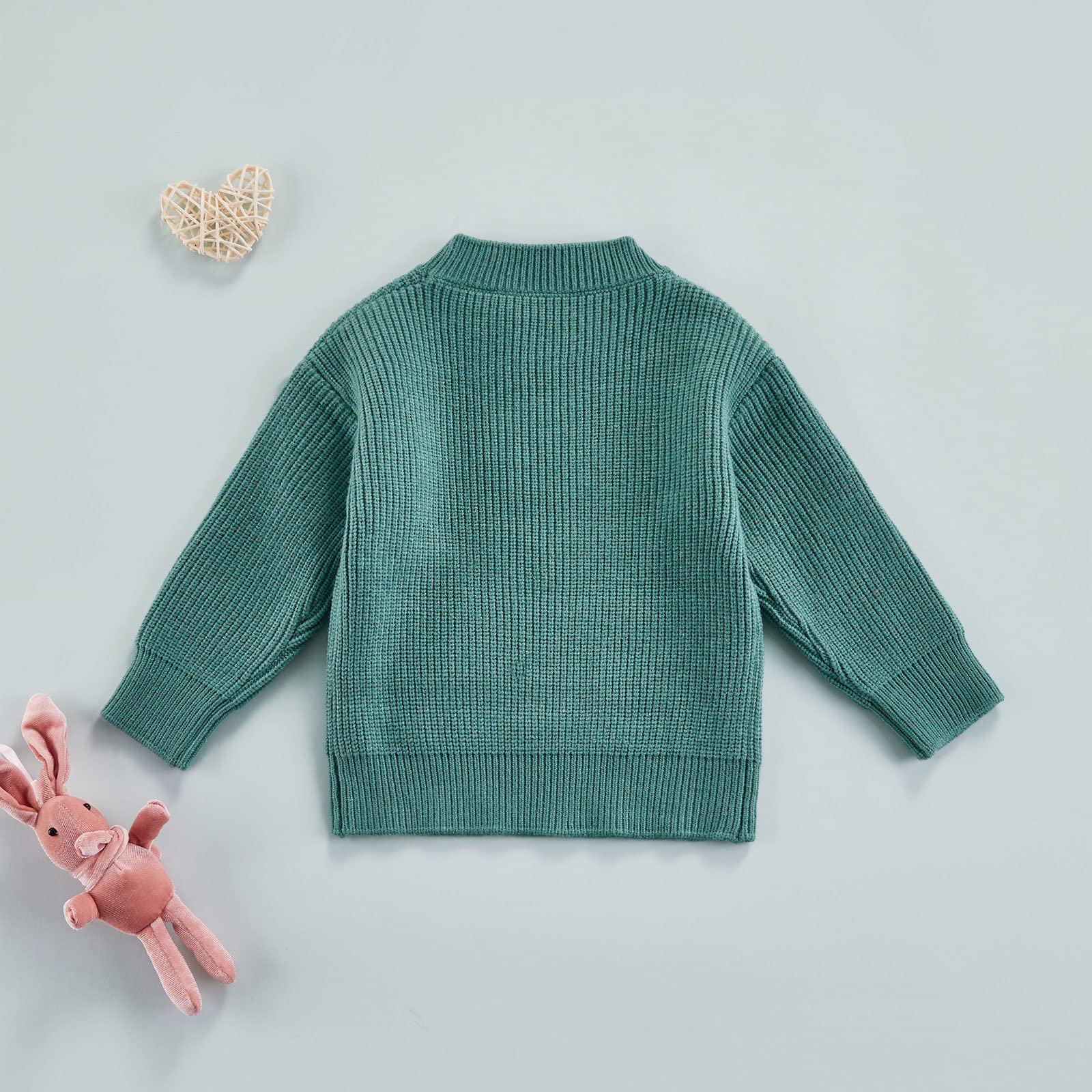 Creugole Winter Unisex Baby Toddler Boy Girl Pullover Sweater Long Sleeve Solid Warm Oversized Knit Sweater Kids (Dark Green, 4T)