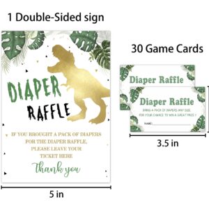 Diaper Raffle Baby Shower Game, 1 Standing Sign and 50 Tickets, Dinosaur Theme Gender Neutral For Boys or Girls, Bring A Pack of Diapers for Mom-To-Be, (031)