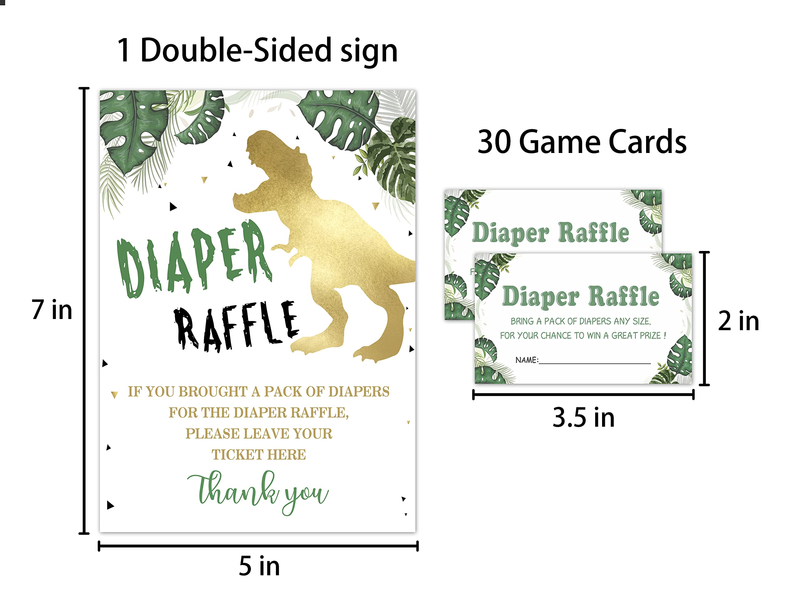 Diaper Raffle Baby Shower Game, 1 Standing Sign and 50 Tickets, Dinosaur Theme Gender Neutral For Boys or Girls, Bring A Pack of Diapers for Mom-To-Be, (031)