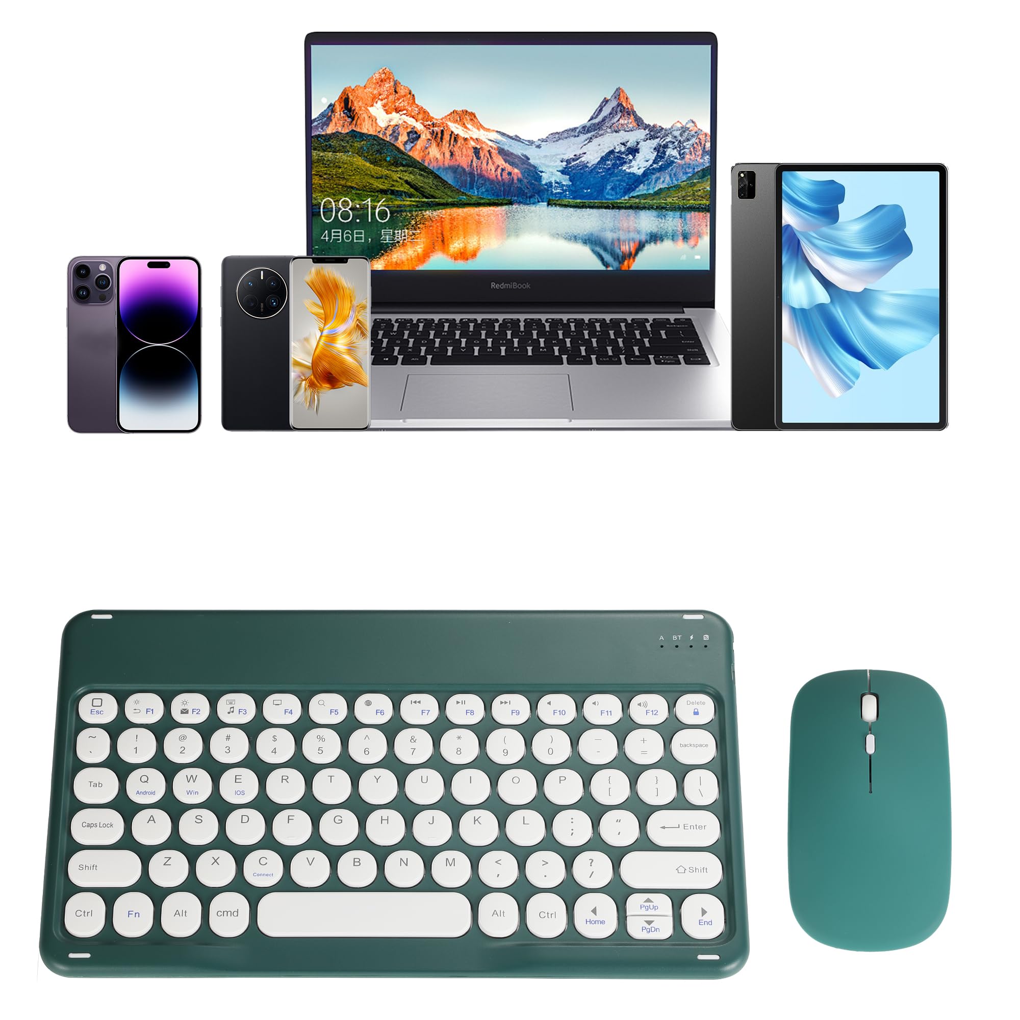 Ultra Slim Retro Bluetooth Keyboard and Mouse Combo,Compact Rechargeable Wireless Keyboard and Mouse for iPad,iPad Mini,iPad Air iPad Pro,iPhone,Windows Android Tablet Smartphone (Black)