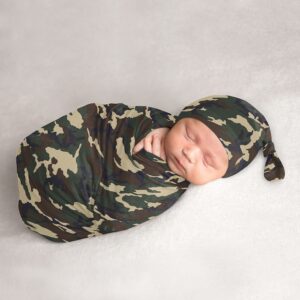 Sweet Jojo Designs Woodland Camo Boy Cocoon and Beanie Hat Set Jersey Stretch Knit Sleeping Bag for Infant Newborn Nursery Sleep Wrap Sack - Beige, Green and Black Rustic Forest Camouflage