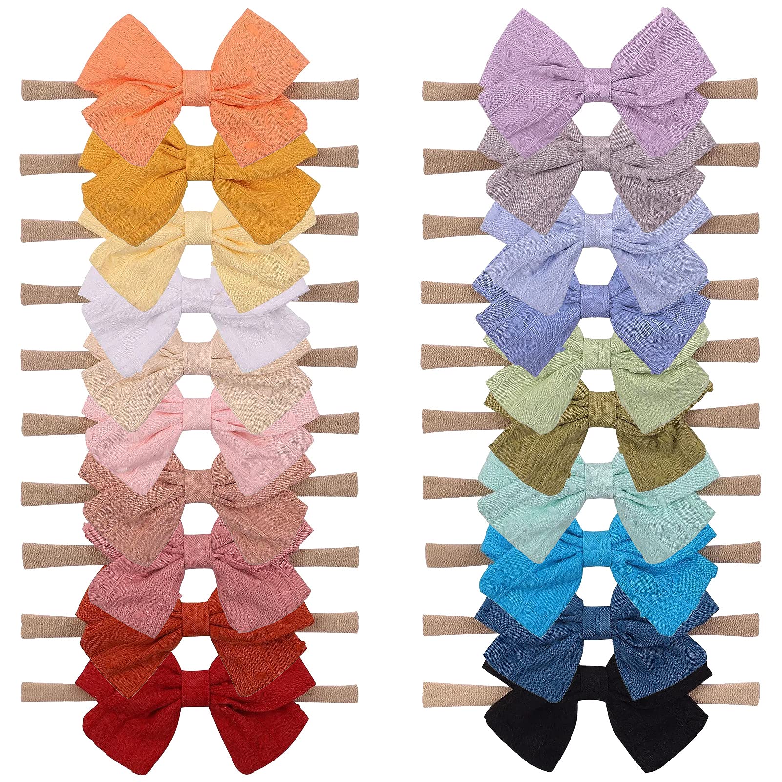 ALinmo 20PCS Baby Girls Nylon Headbands Linen Hair Bows Hairbands Handmade Hair Accessories for Newborn Infant Toddlers Kids