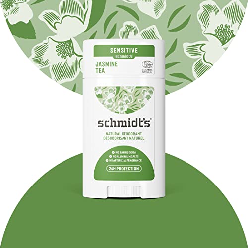 Schmidt's Baking Soda-Free Sensitive Skin Natural Deodorant for Women and Men, Jasmine Tea with 24 Hour Odor Protection, Aluminum Free, Vegan, Cruelty Free, 2.65 Ounce (Pack of 2)